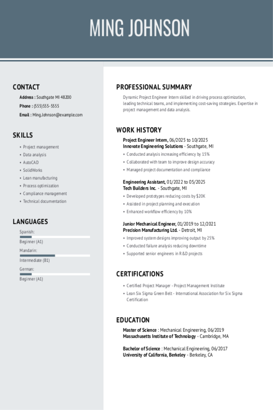 4 Project Engineer Intern Resume Examples, Templates, & Tips for 2026