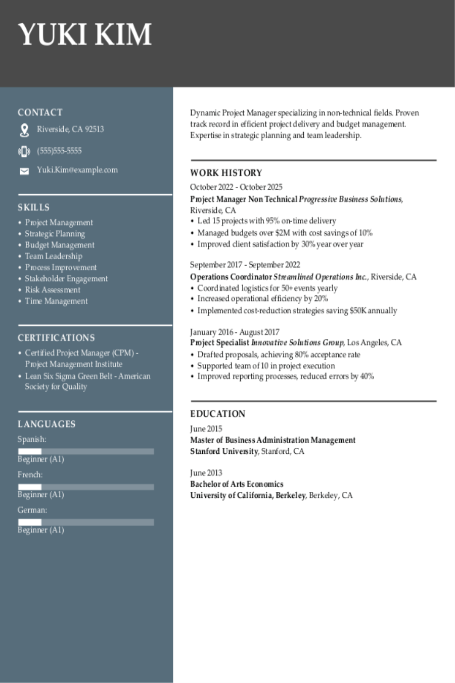 4 Project Manager Non Technical Resume Examples, Templates, & Tips for 2026