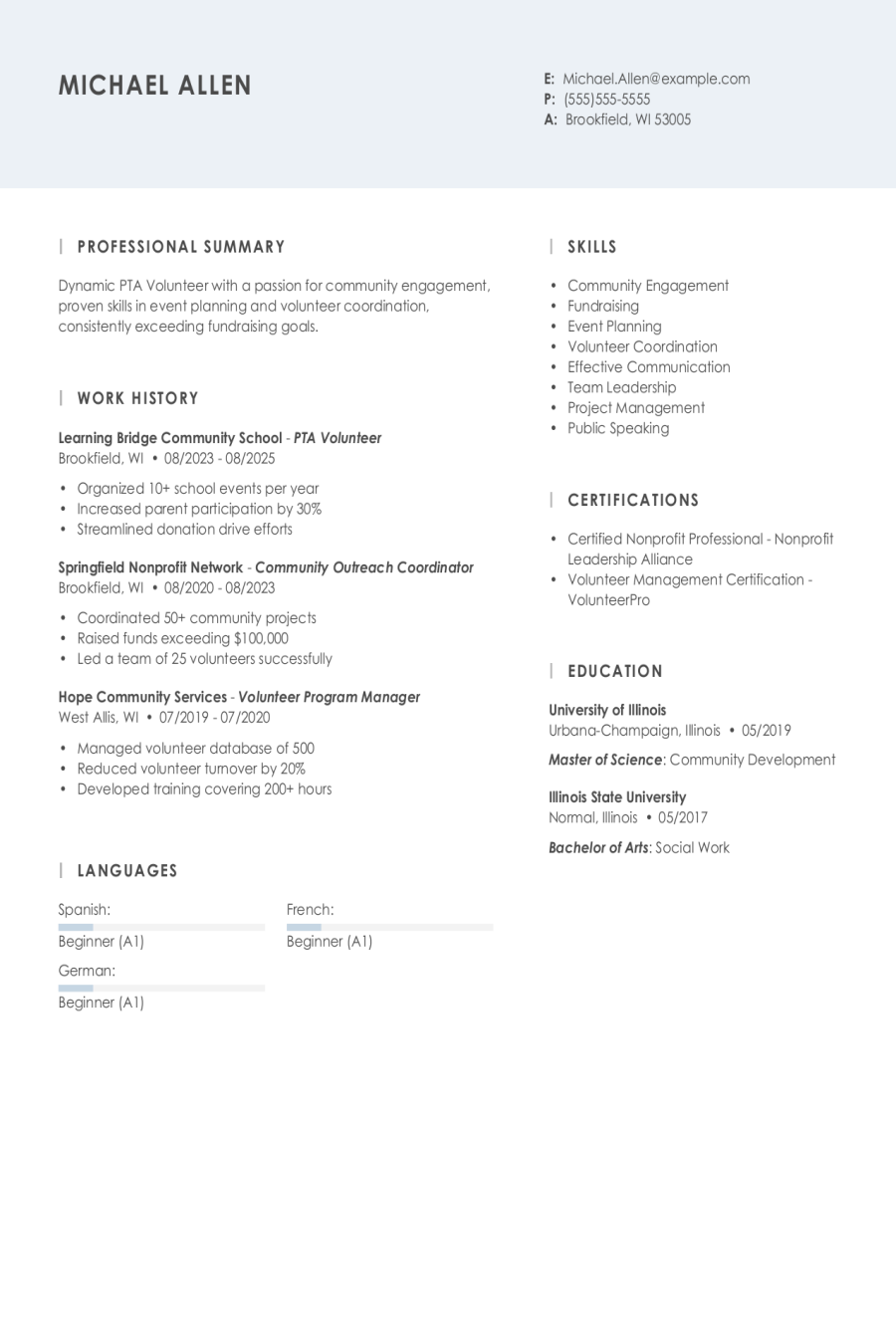 4 PTA Volunteer Resume Examples, Templates, & Tips for 2025