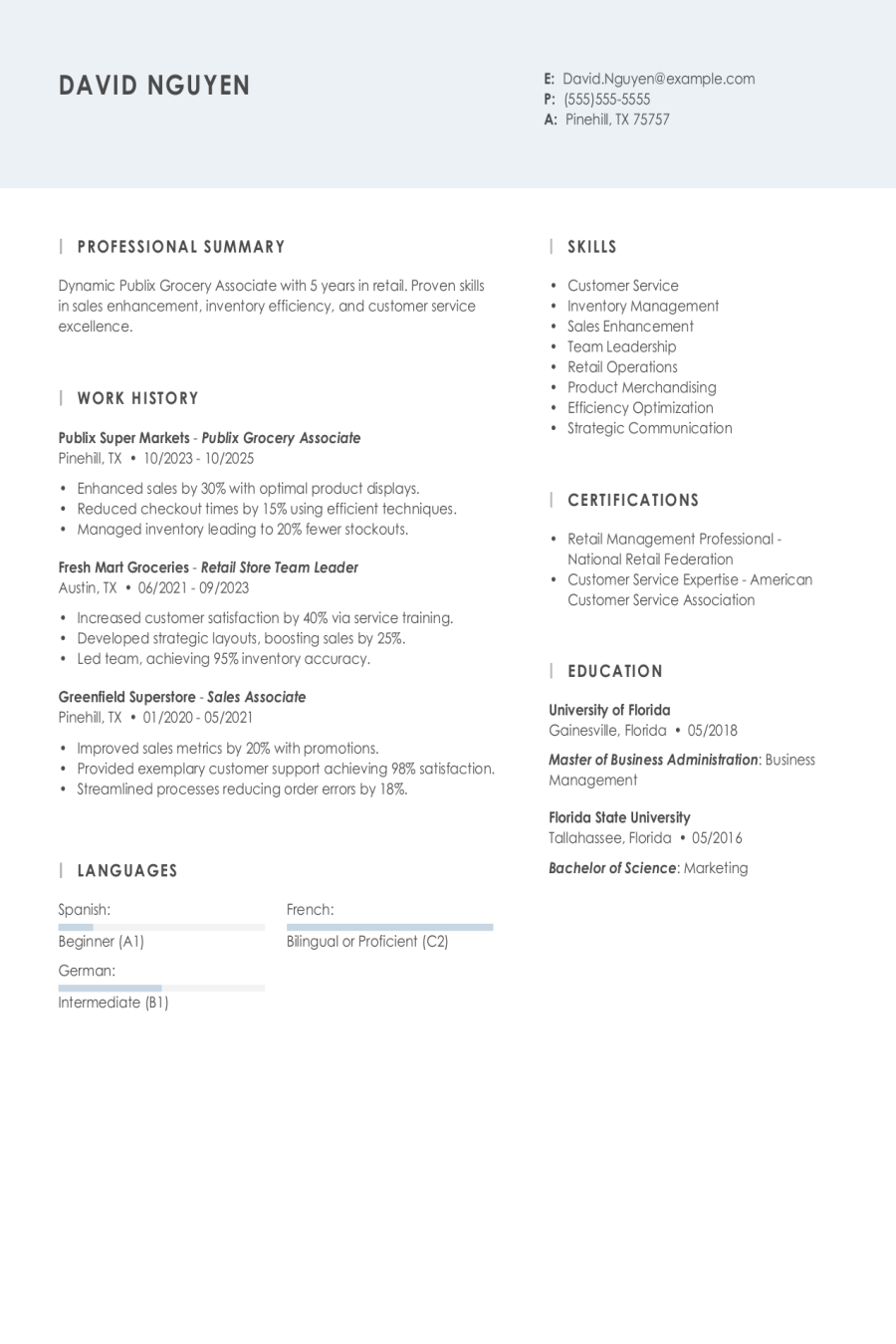 4 Publix Grocery Associate Resume Examples, Templates, & Tips for 2026