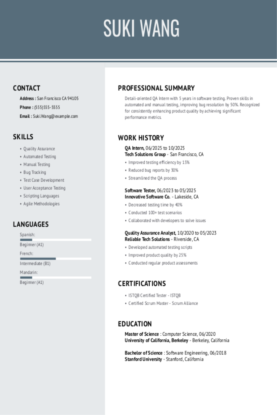 4 QA Intern Resume Examples, Templates, & Tips for 2026