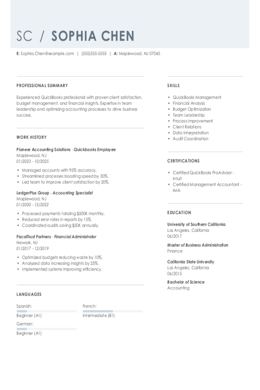 4 QuickBooks Employee Resume Examples, Templates, & Tips for 2026