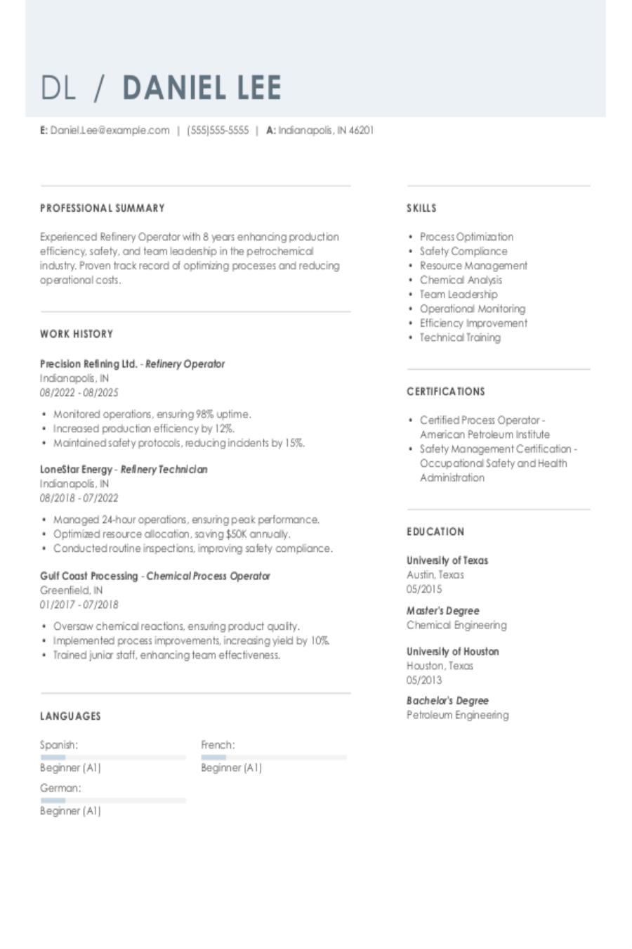 4 Refinery Operator Resume Examples, Templates, & Tips for 2025