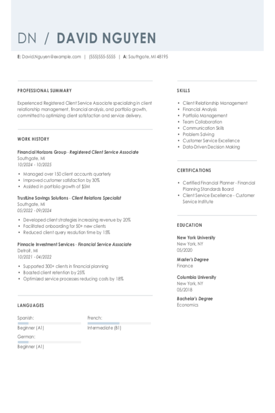 4 Registered Client Service Associate Resume Examples, Templates ...