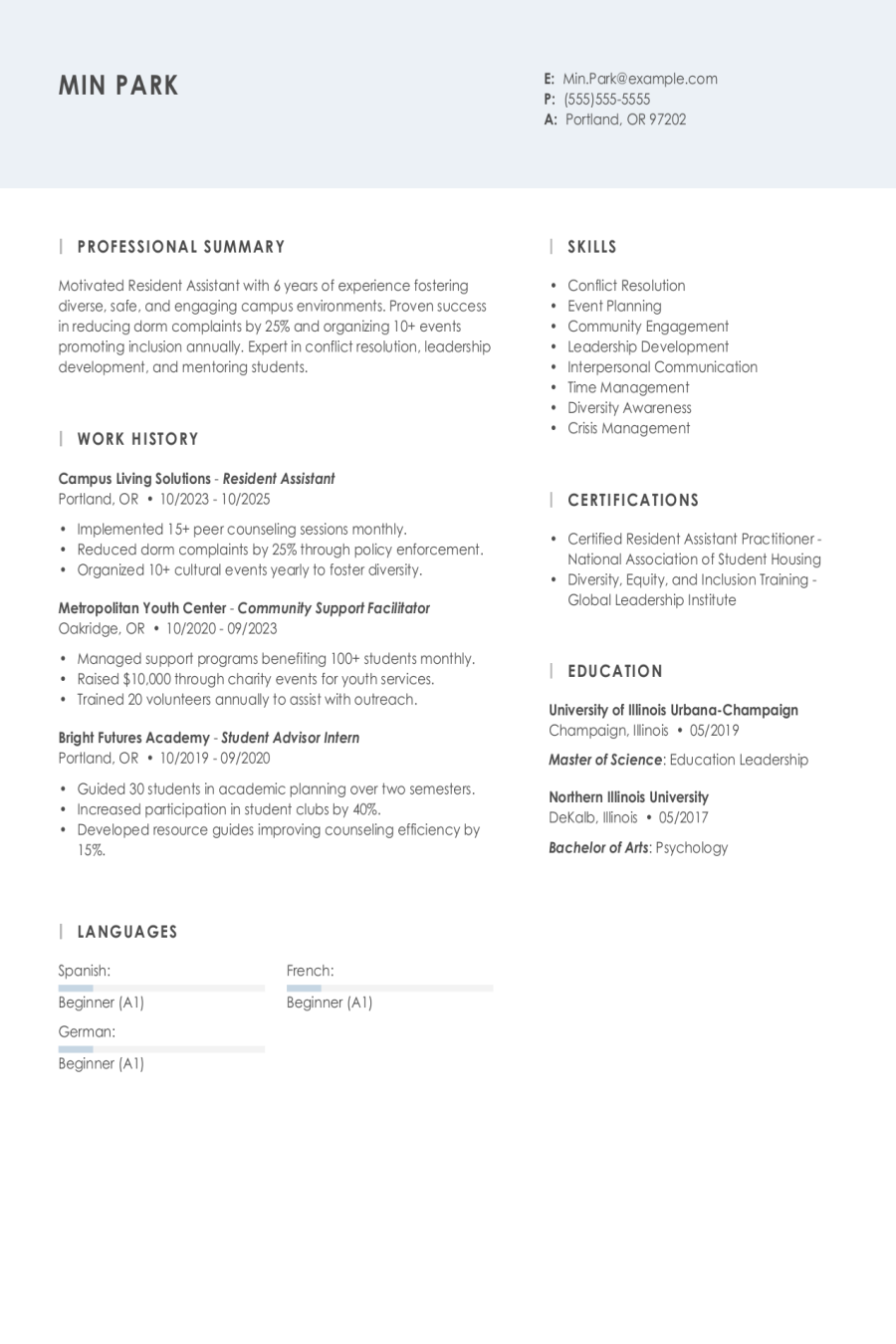 4 Resident Assistant Resume Examples, Templates, & Tips for 2026