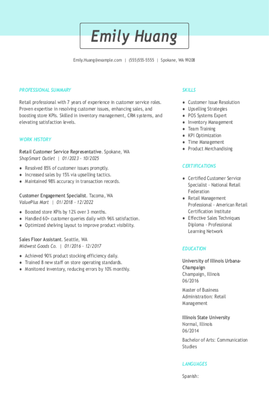4 Retail Customer Service Representative Resume Examples, Templates ...