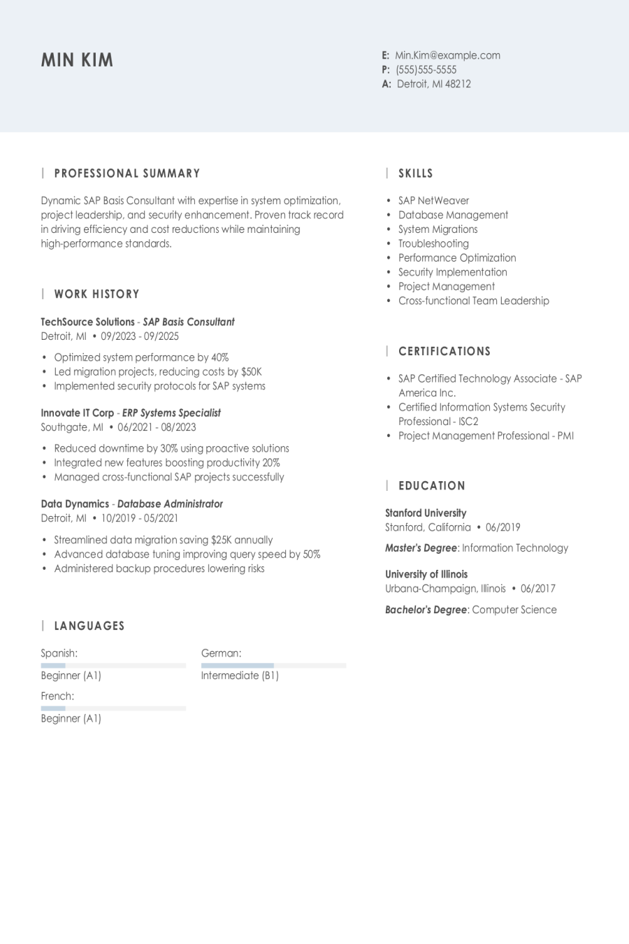 4 SAP Basis Consultant Resume Examples, Templates, & Tips for 2026
