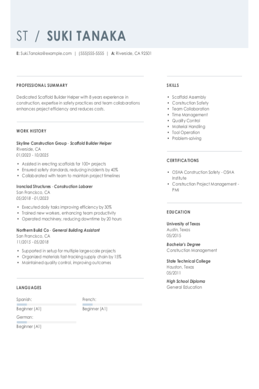 4 Scaffold Builder Helper Resume Examples, Templates, & Tips for 2026