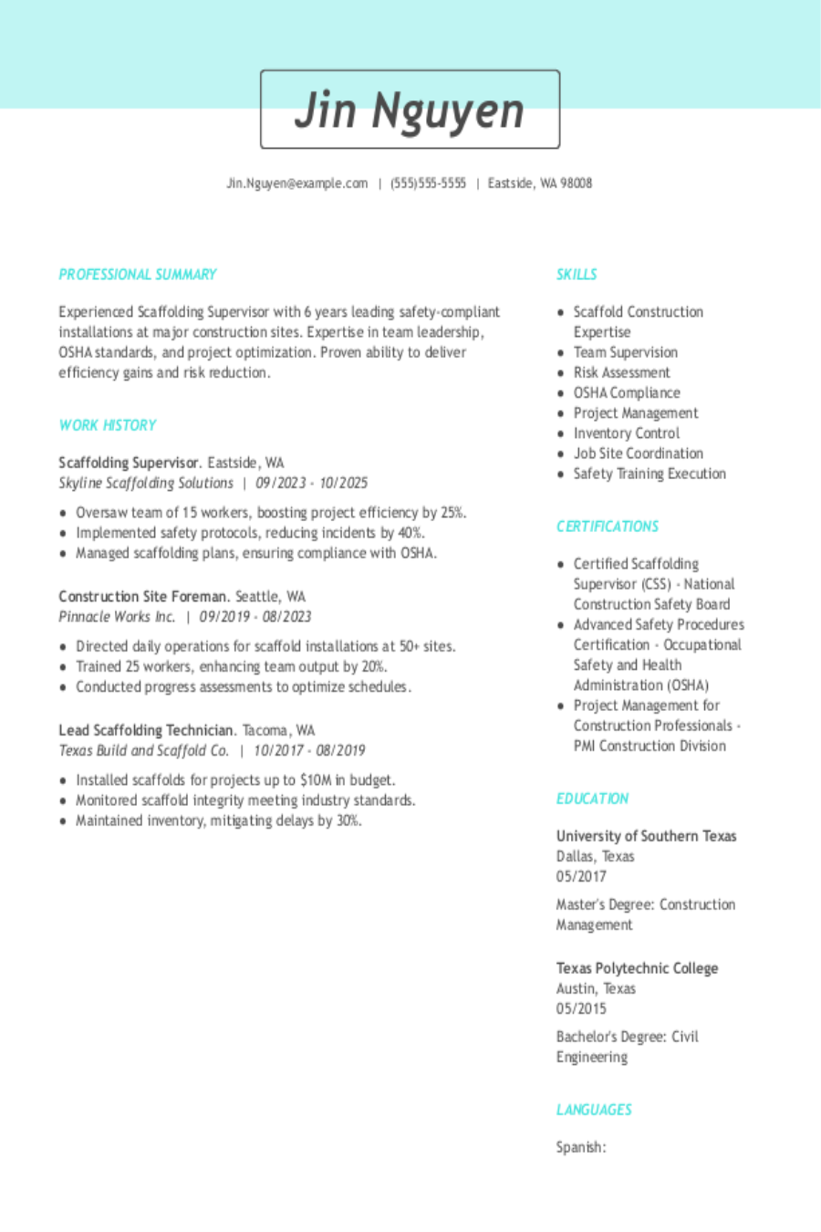 4 Scaffolding Supervisor Resume Examples, Templates, & Tips for 2025