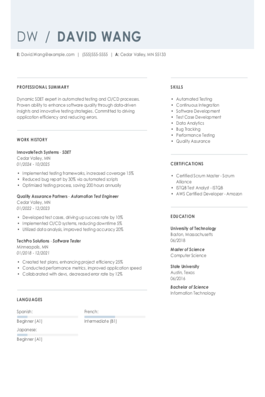 4 SDET Resume Examples, Templates, & Tips for 2025