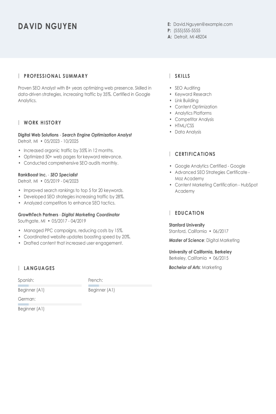 4 Search Engine Optimization Analyst Resume Examples, Templates, & Tips ...