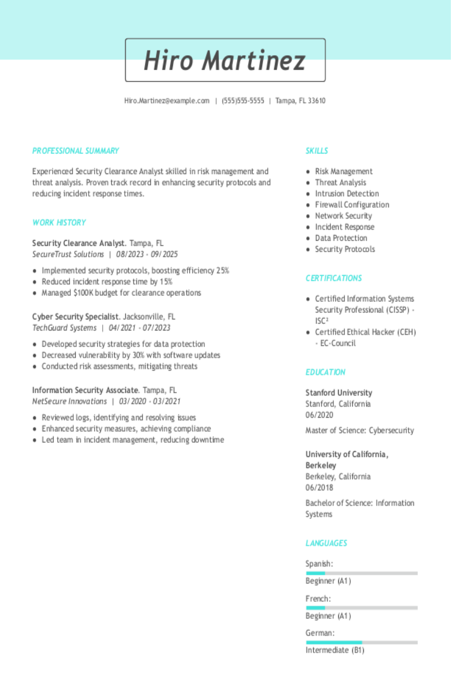 4 Security Clearance Resume Examples, Templates, & Tips for 2026