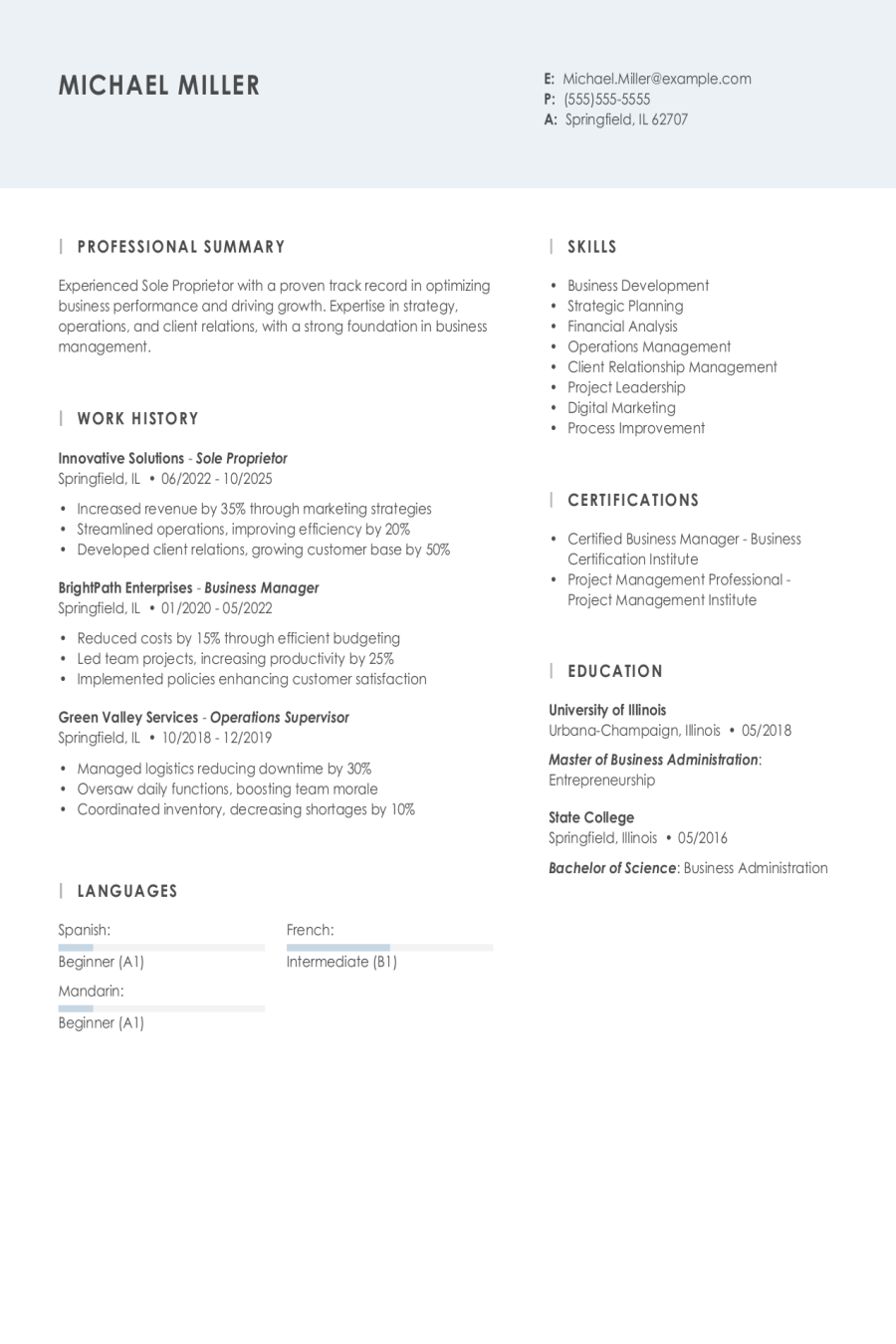 4 Sole Proprietor Resume Examples, Templates, & Tips for 2025