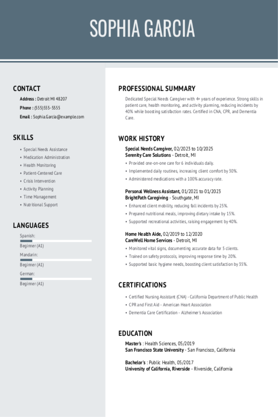 4 Special Needs Caregiver Resume Examples, Templates, & Tips for 2025