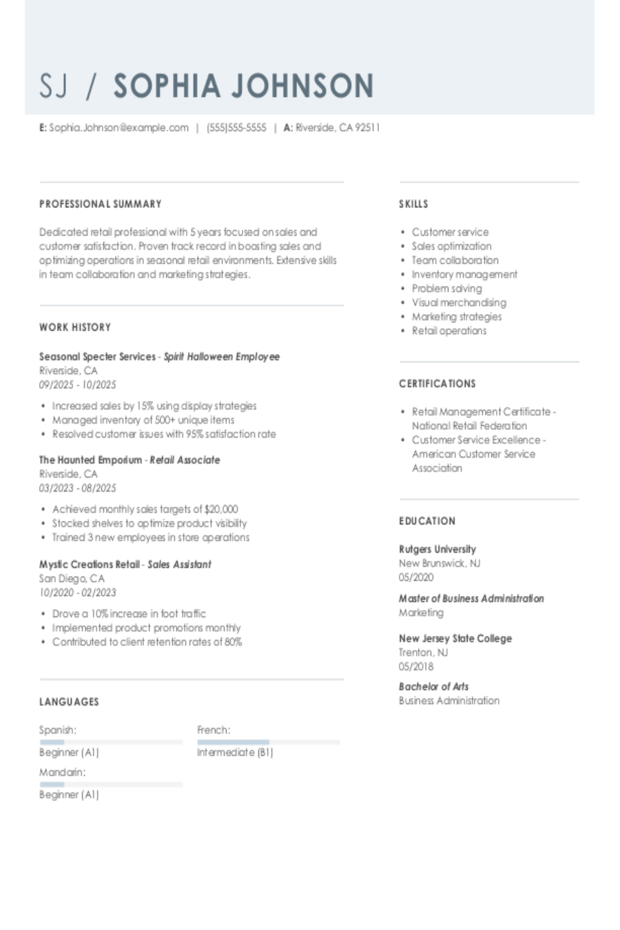 4 Spirit Halloween Employee Resume Examples, Templates, & Tips for 2026