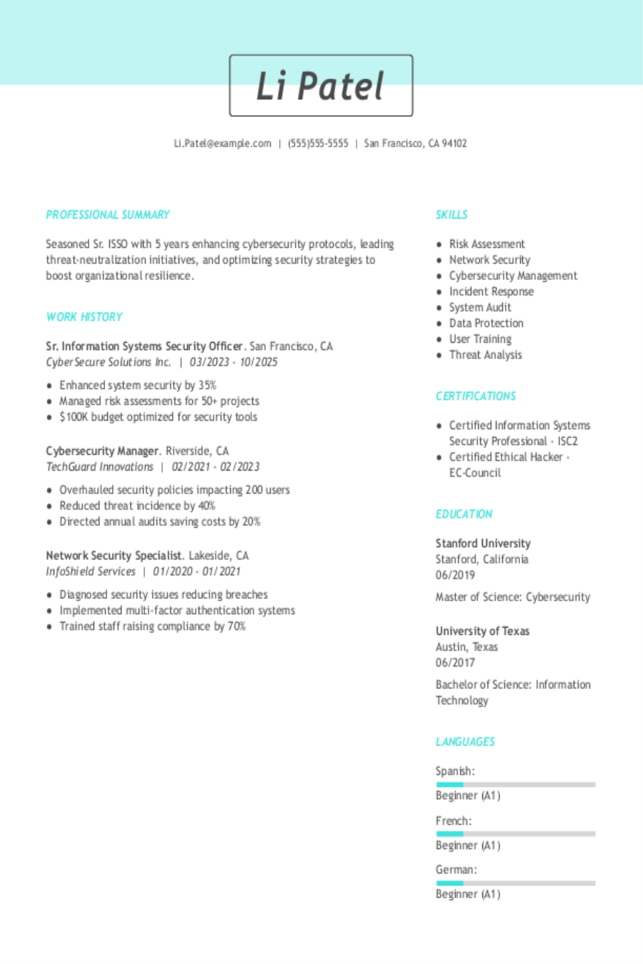 4 Sr. ISSO Resume Examples, Templates, & Tips for 2025