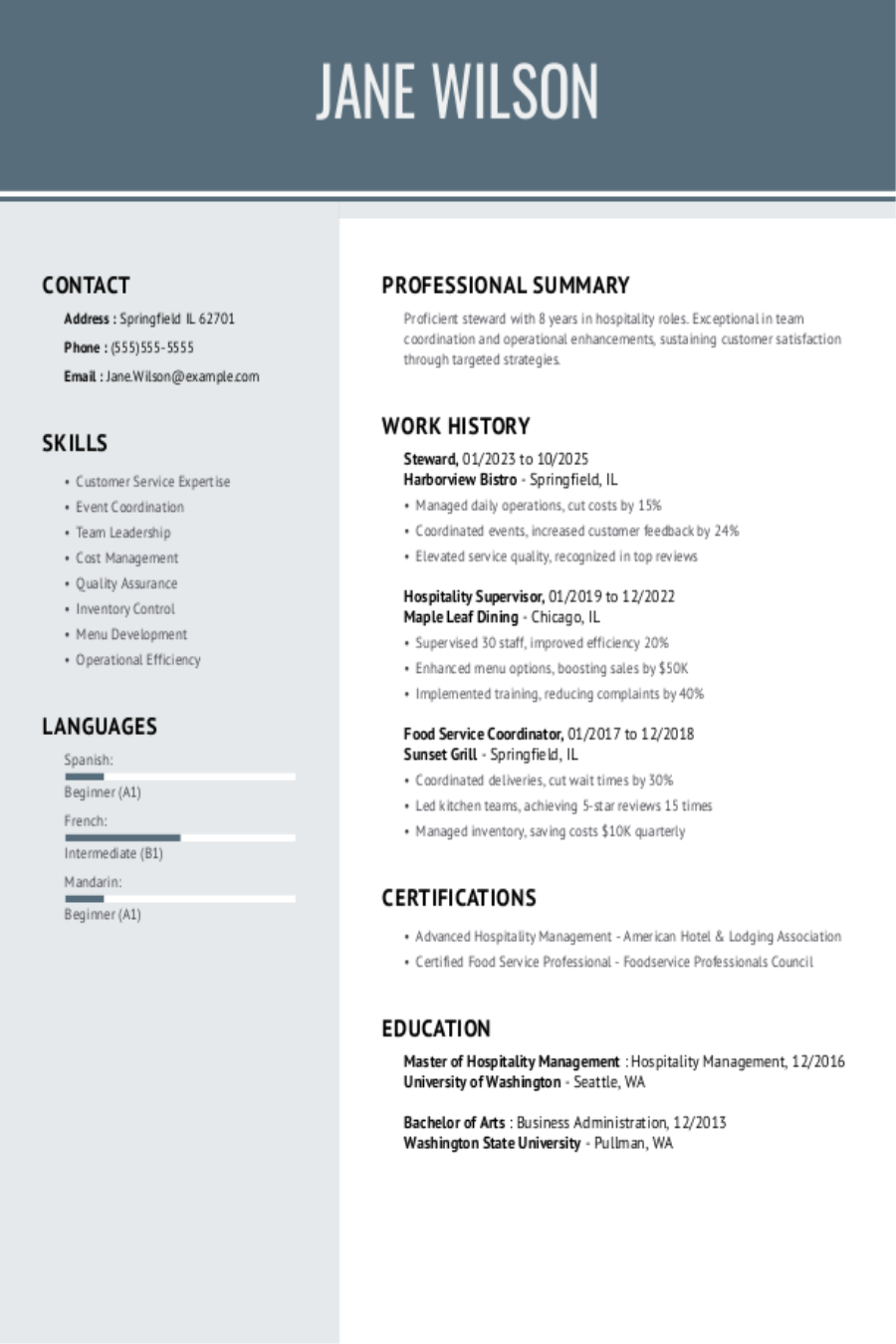 4 Steward Resume Examples, Templates, & Tips for 2026