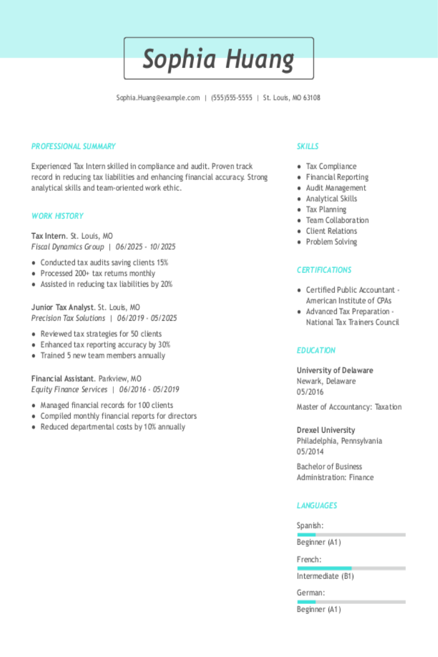 4 Tax Intern Resume Examples, Templates, & Tips for 2026