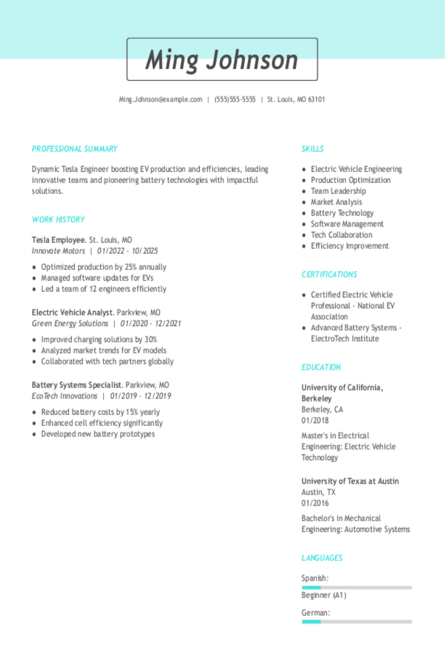 4 Tesla Employee Resume Examples, Templates, & Tips for 2025