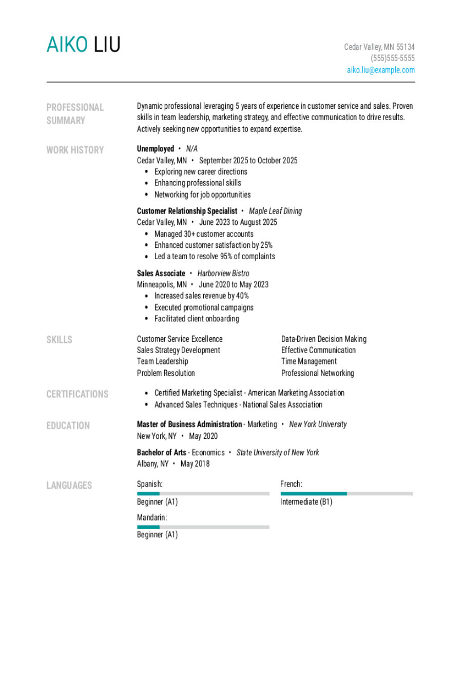 Resume Examples For Work