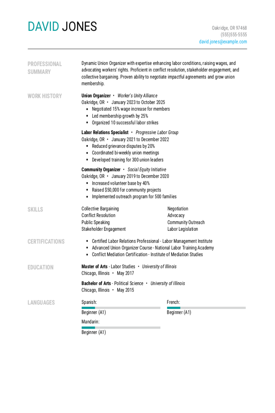 4 Union Organizer Resume Examples, Templates, & Tips for 2026