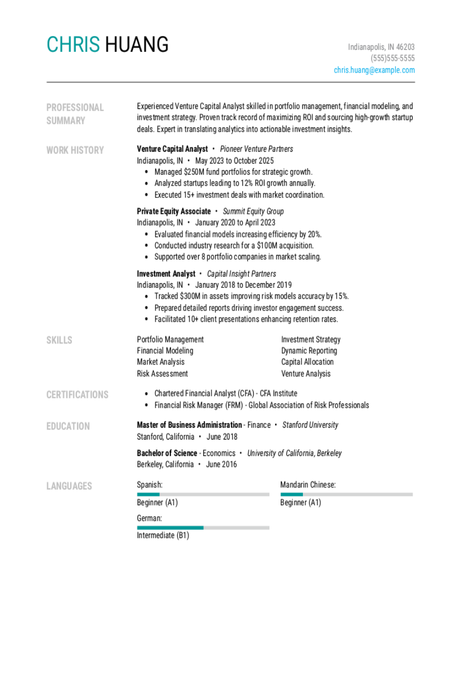 4 Venture Capital Analyst Resume Examples, Templates, & Tips for 2026