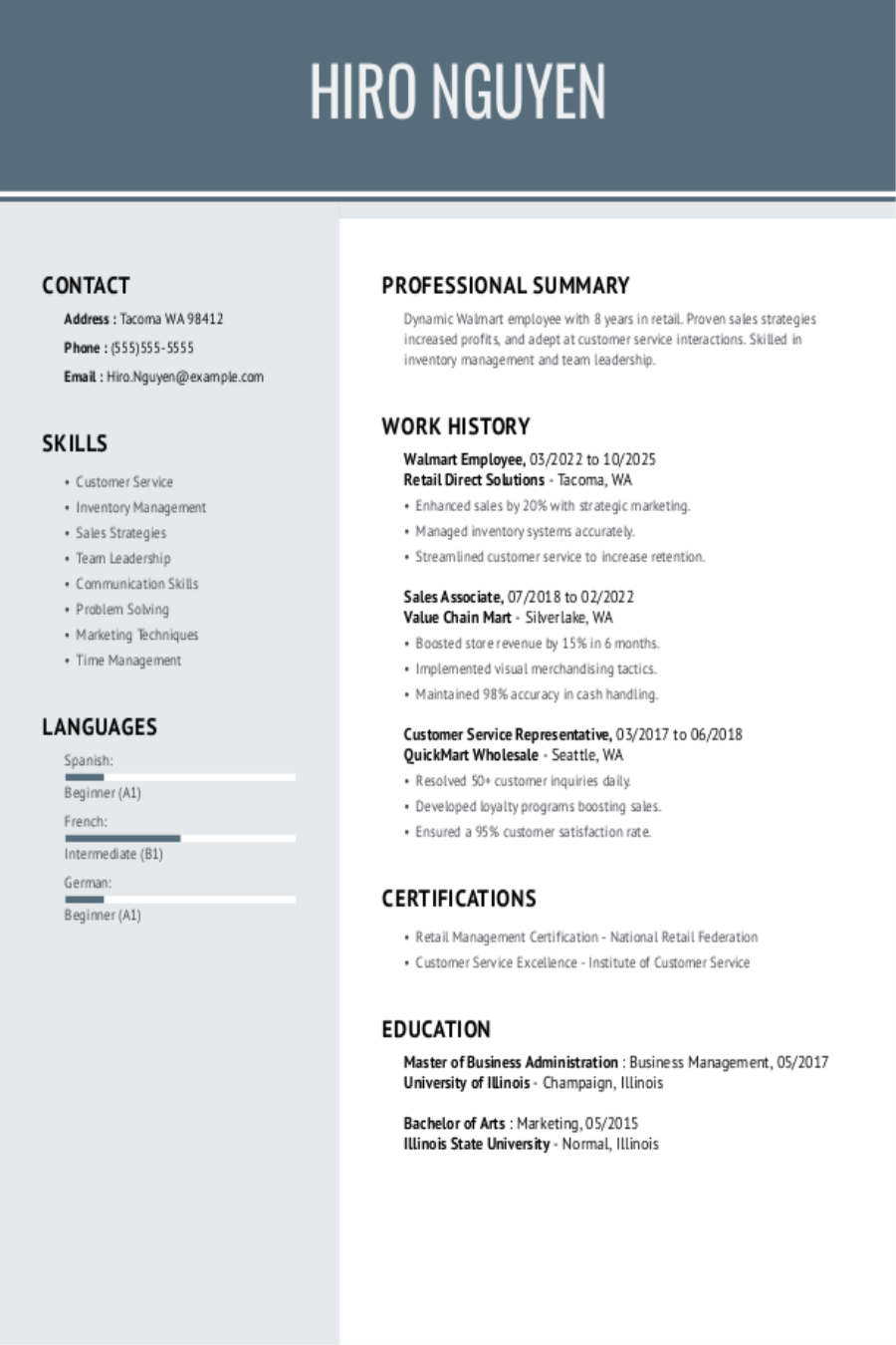 4 Walmart Employee Resume Examples, Templates, & Tips for 2026