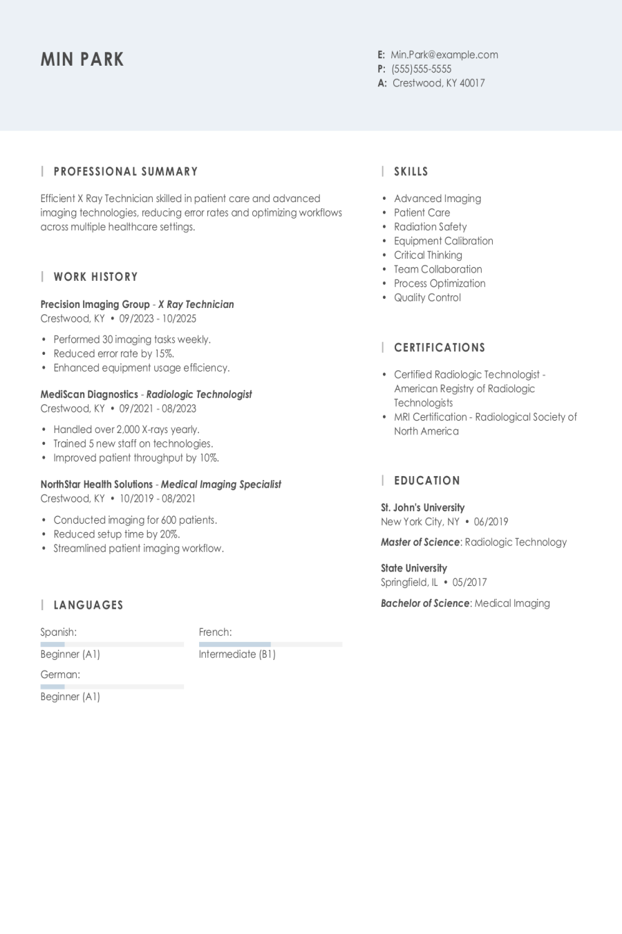 4 X-Ray Technician Resume Examples, Templates, & Tips for 2026