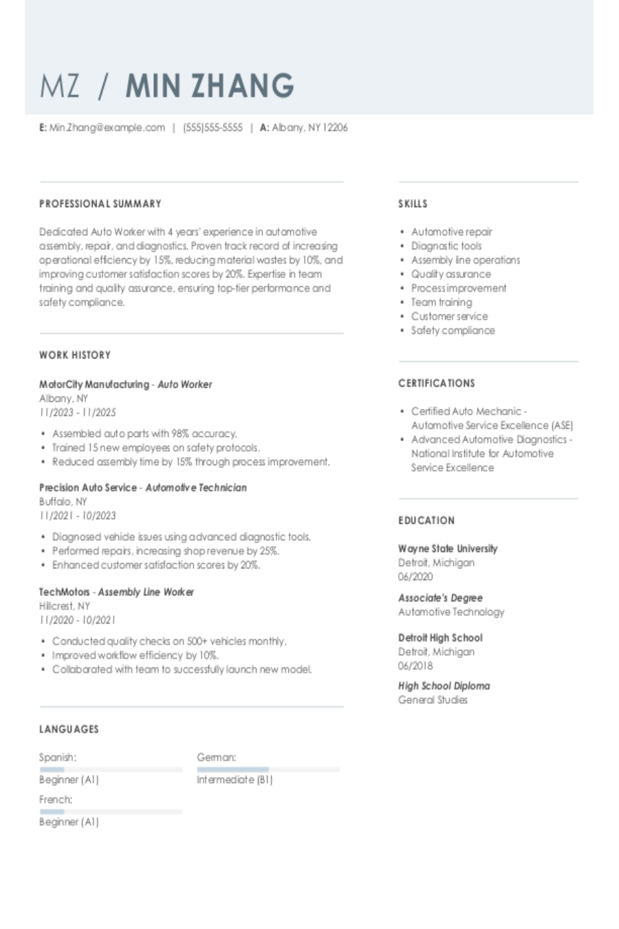 4 Auto Worker Resume Examples, Templates, & Tips for 2025