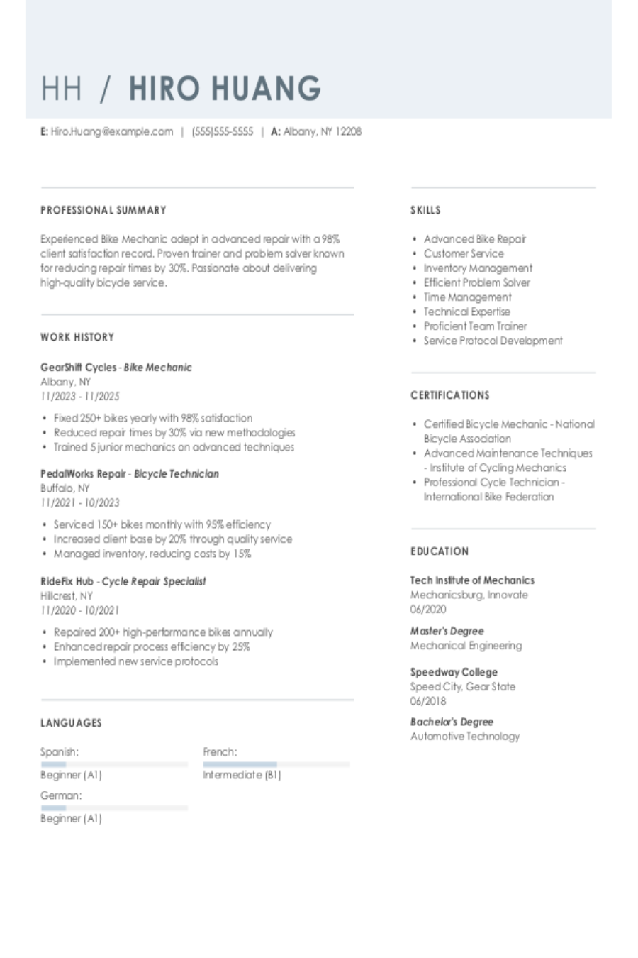 4 Bike Mechanic Resume Examples, Templates, & Tips for 2026