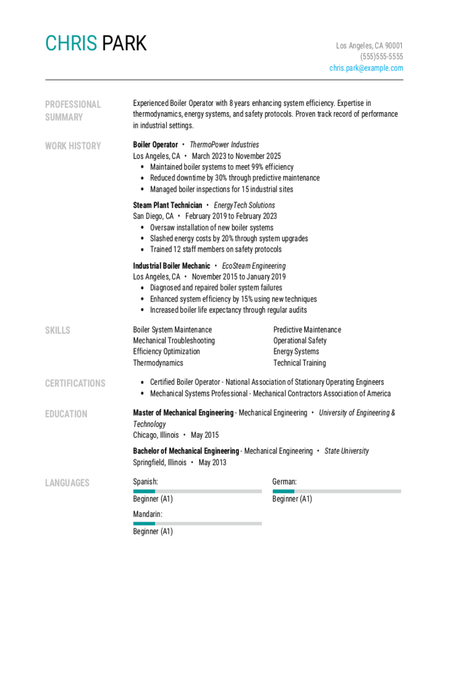 4 Boiler Operator Resume Examples, Templates, & Tips for 2026