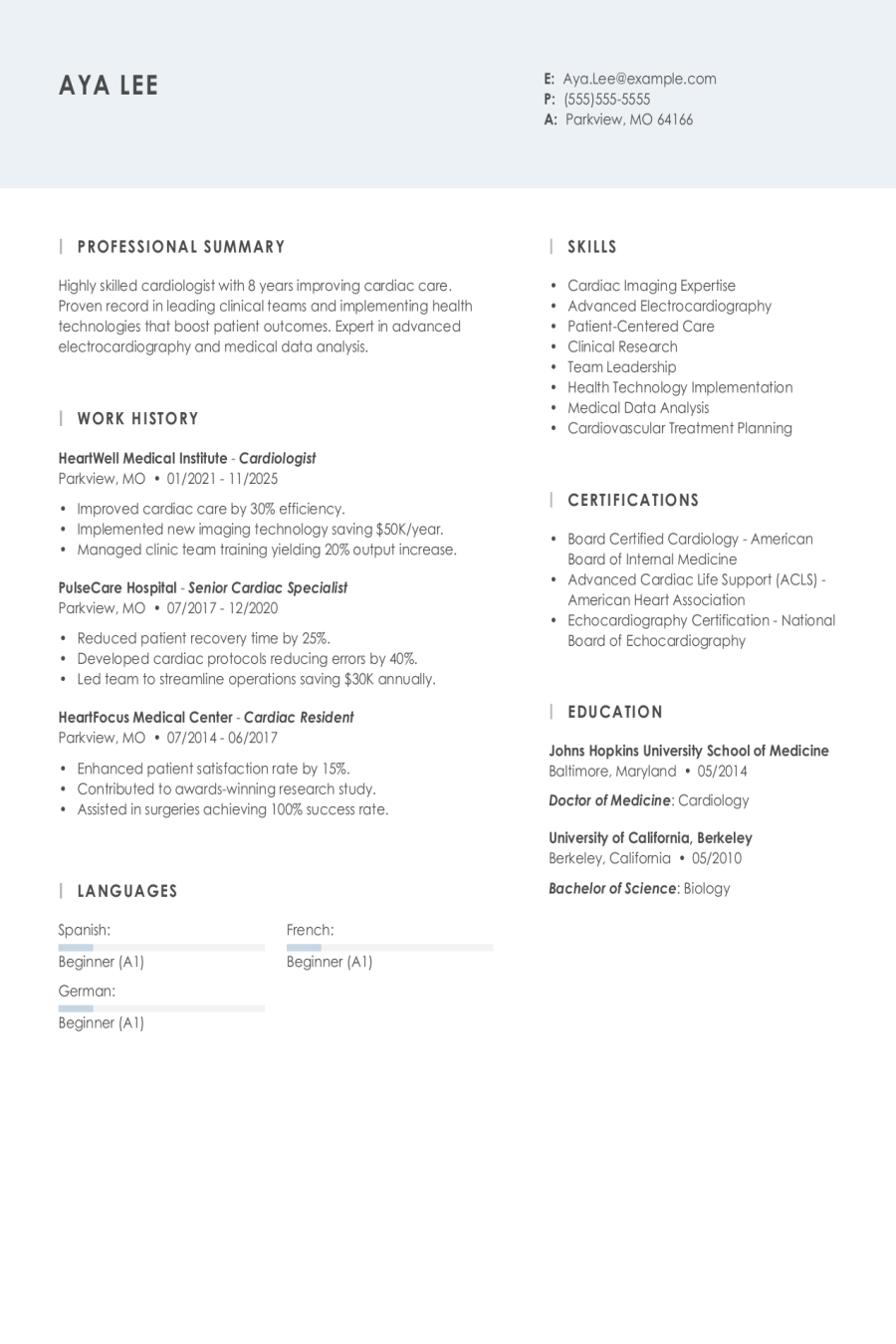 4 Cardiologist Resume Examples, Templates, & Tips for 2026
