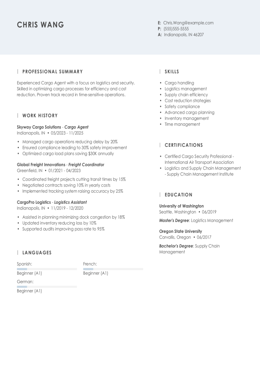 4 Cargo Agent Resume Examples, Templates, & Tips for 2026