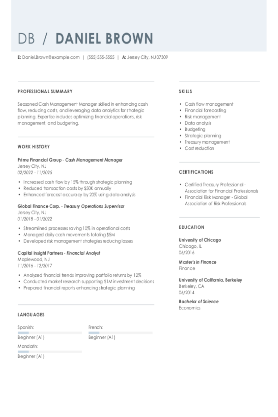 4 Cash Management Manager Resume Examples, Templates, & Tips for 2026