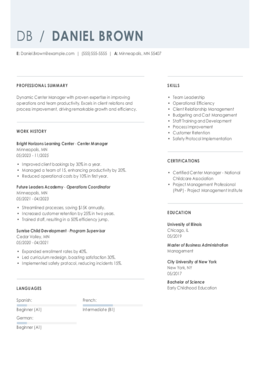 4 Center Manager Resume Examples, Templates, & Tips for 2026