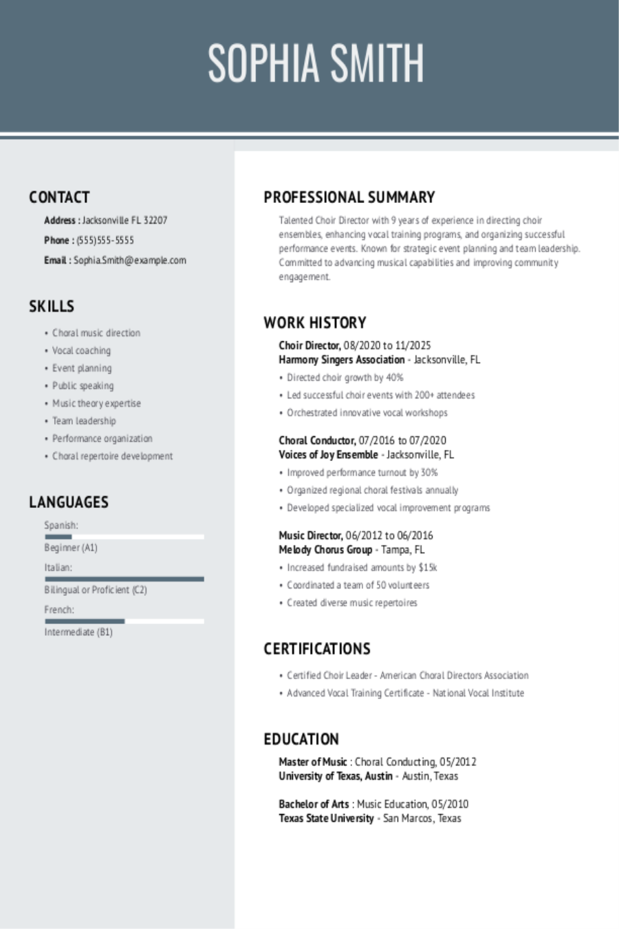 4 Choir Director Resume Examples, Templates, & Tips for 2026