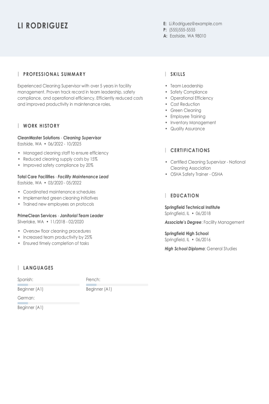 4 Cleaning Supervisor Resume Examples, Templates, & Tips for 2026