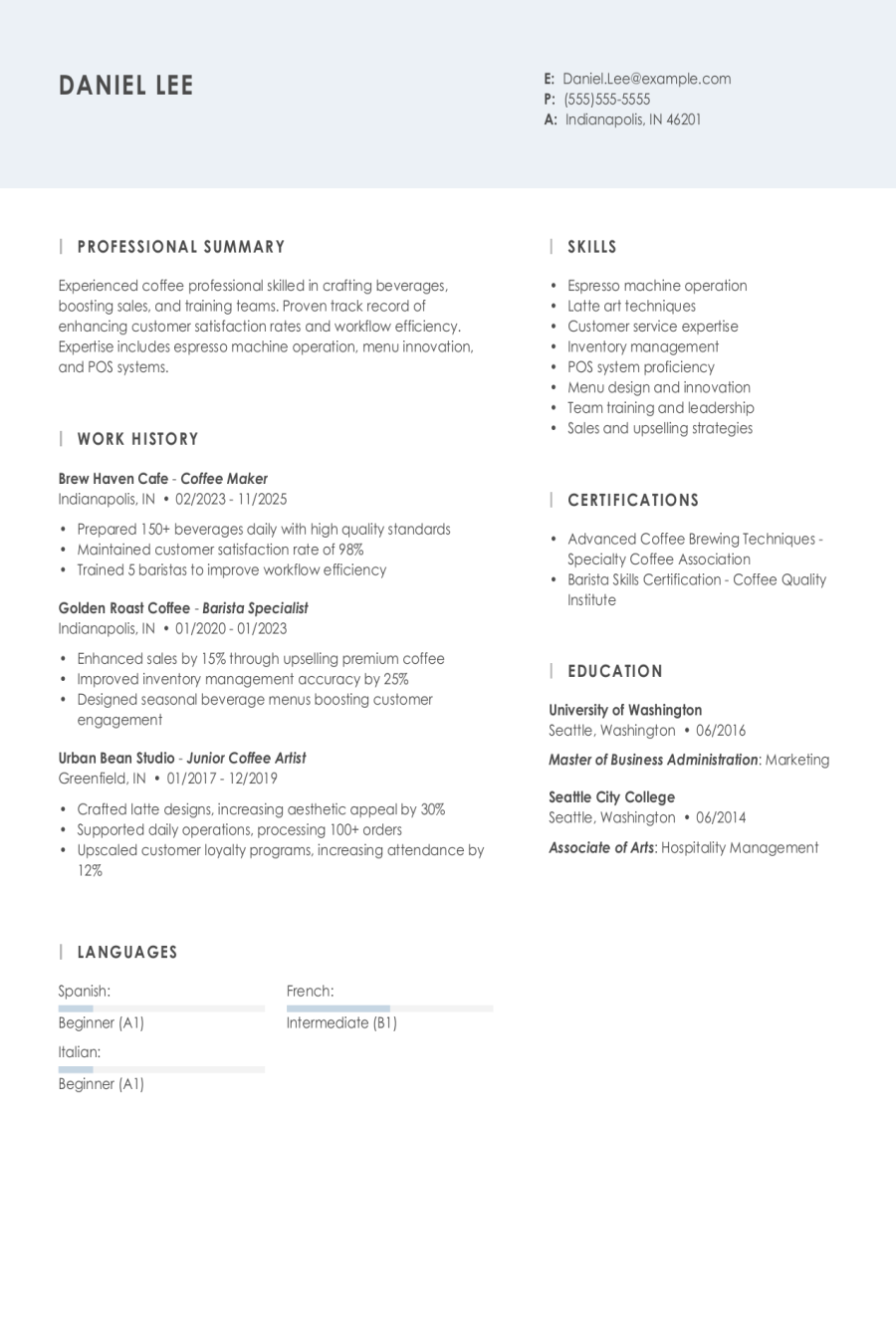 4 Coffee Maker Resume Examples, Templates, & Tips for 2026