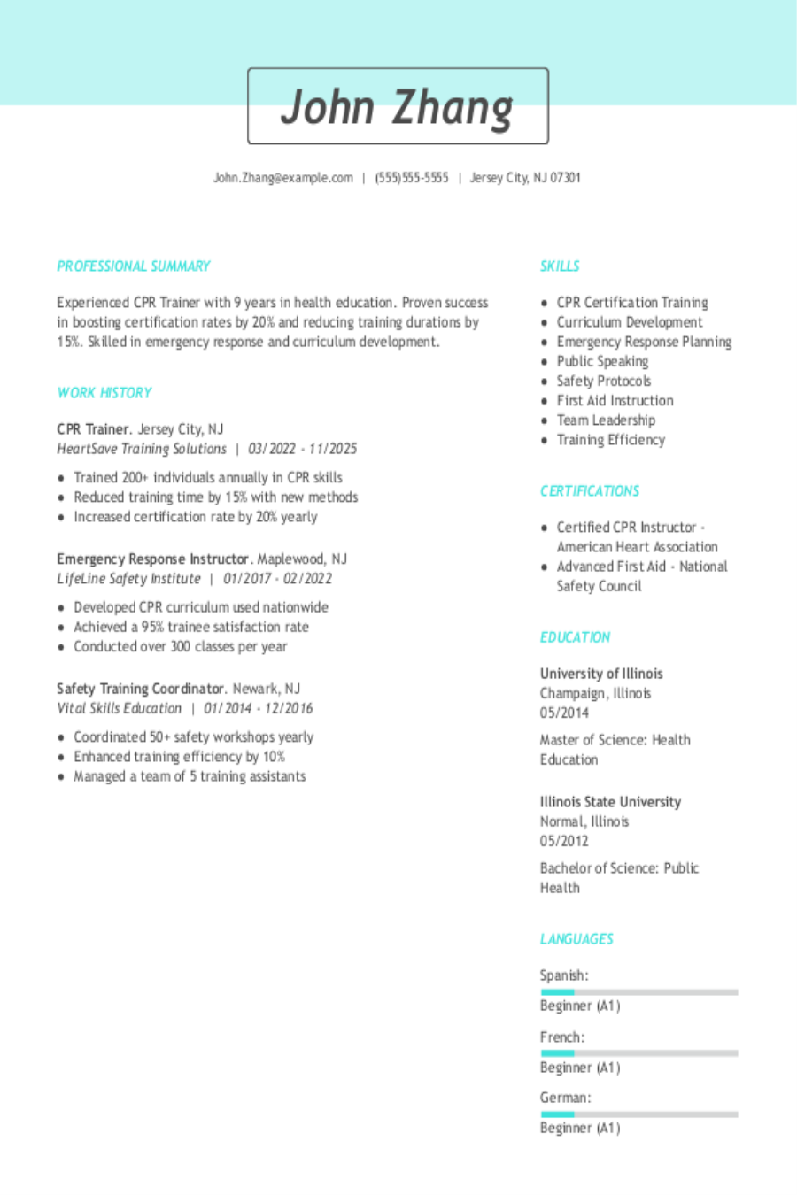 4 CPR Trainer Resume Examples, Templates, & Tips for 2026
