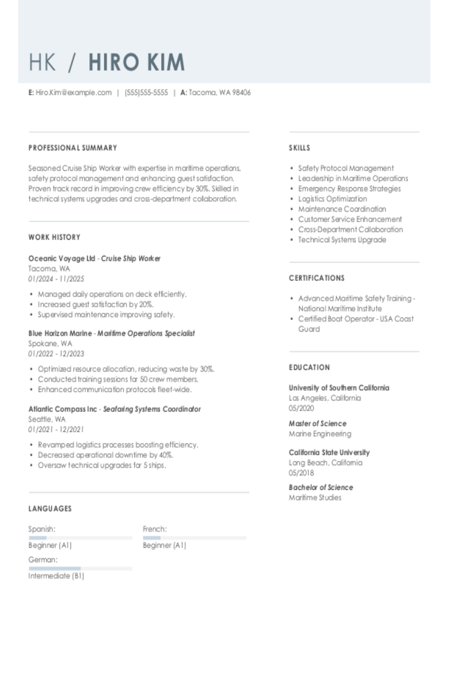4 Cruise Ship Worker Resume Examples, Templates, & Tips for 2026