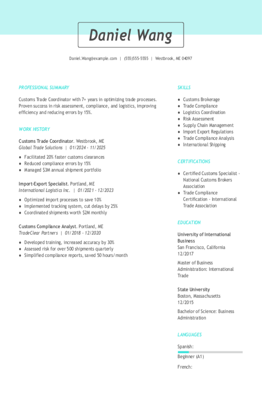 4 Customs Trade Coordinator Resume Examples, Templates, & Tips for 2026