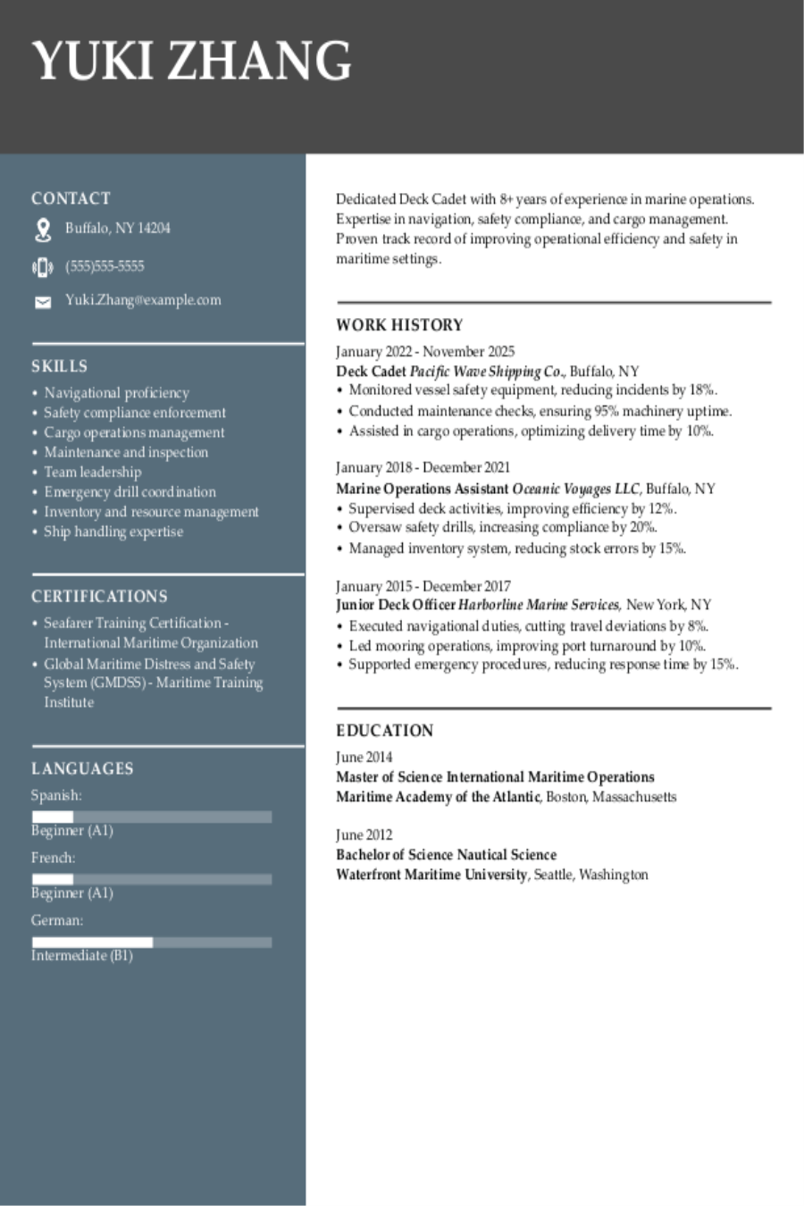 4 Deck Cadet Resume Examples, Templates, & Tips for 2026