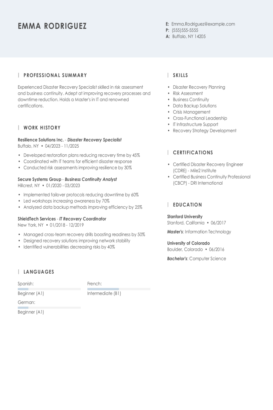 4 Disaster Recovery Specialist Resume Examples, Templates, & Tips for 2026