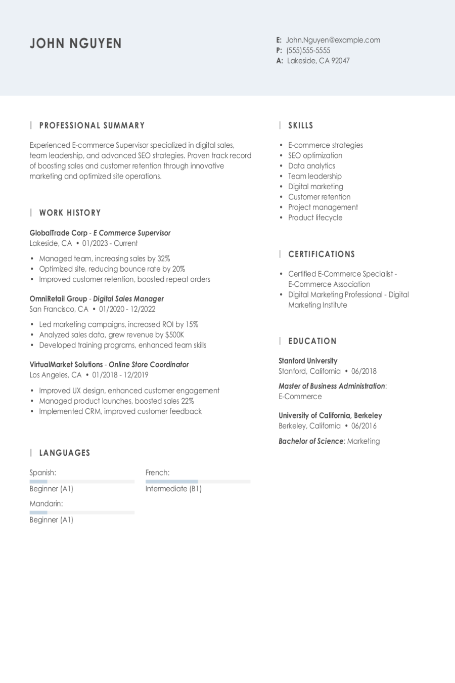 4 E-Commerce Supervisor Resume Examples, Templates, & Tips for 2026