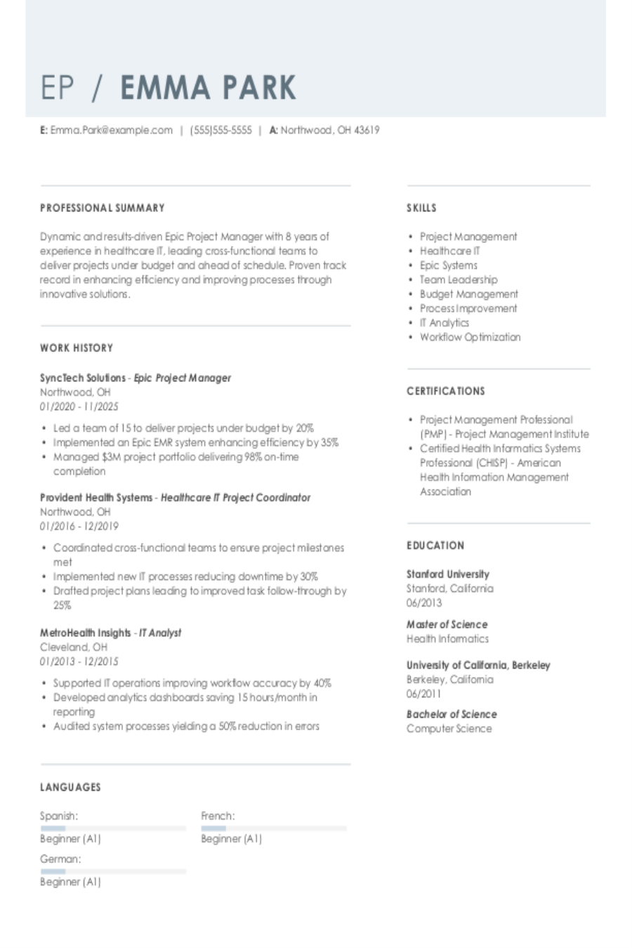 4 Epic Project Manager Resume Examples, Templates, & Tips for 2026