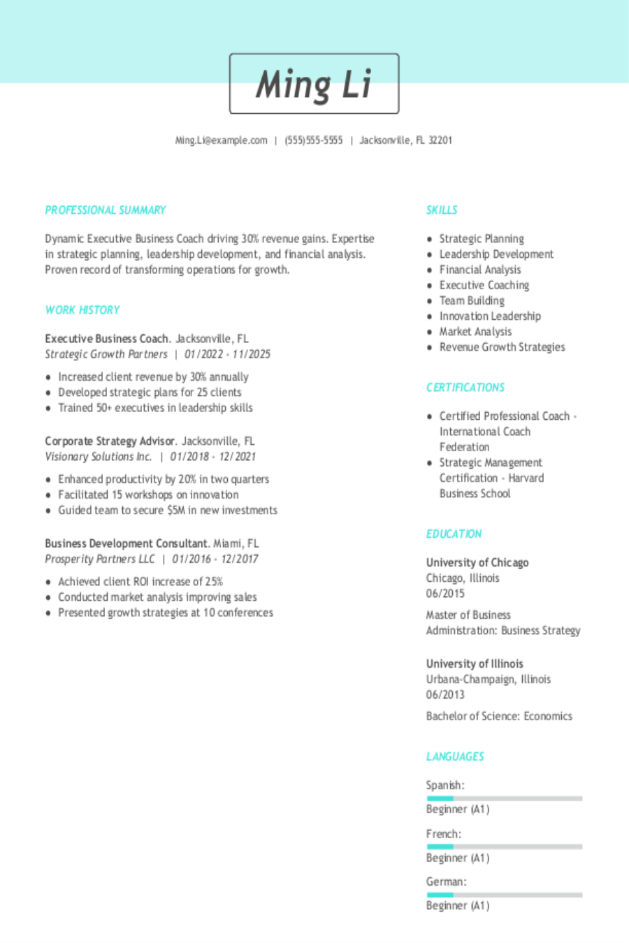4 Executive Business Coach Resume Examples, Templates, & Tips for 2025
