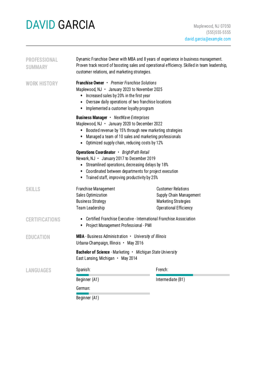 4 Franchise Owner Resume Examples, Templates, & Tips for 2026