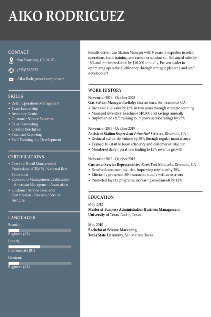 4 Gas Station Manager Resume Examples, Templates, & Tips for 2026