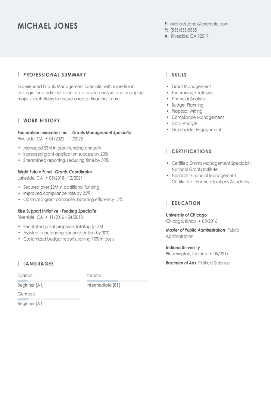 4 Grants Management Specialist Resume Examples, Templates, & Tips for 2026