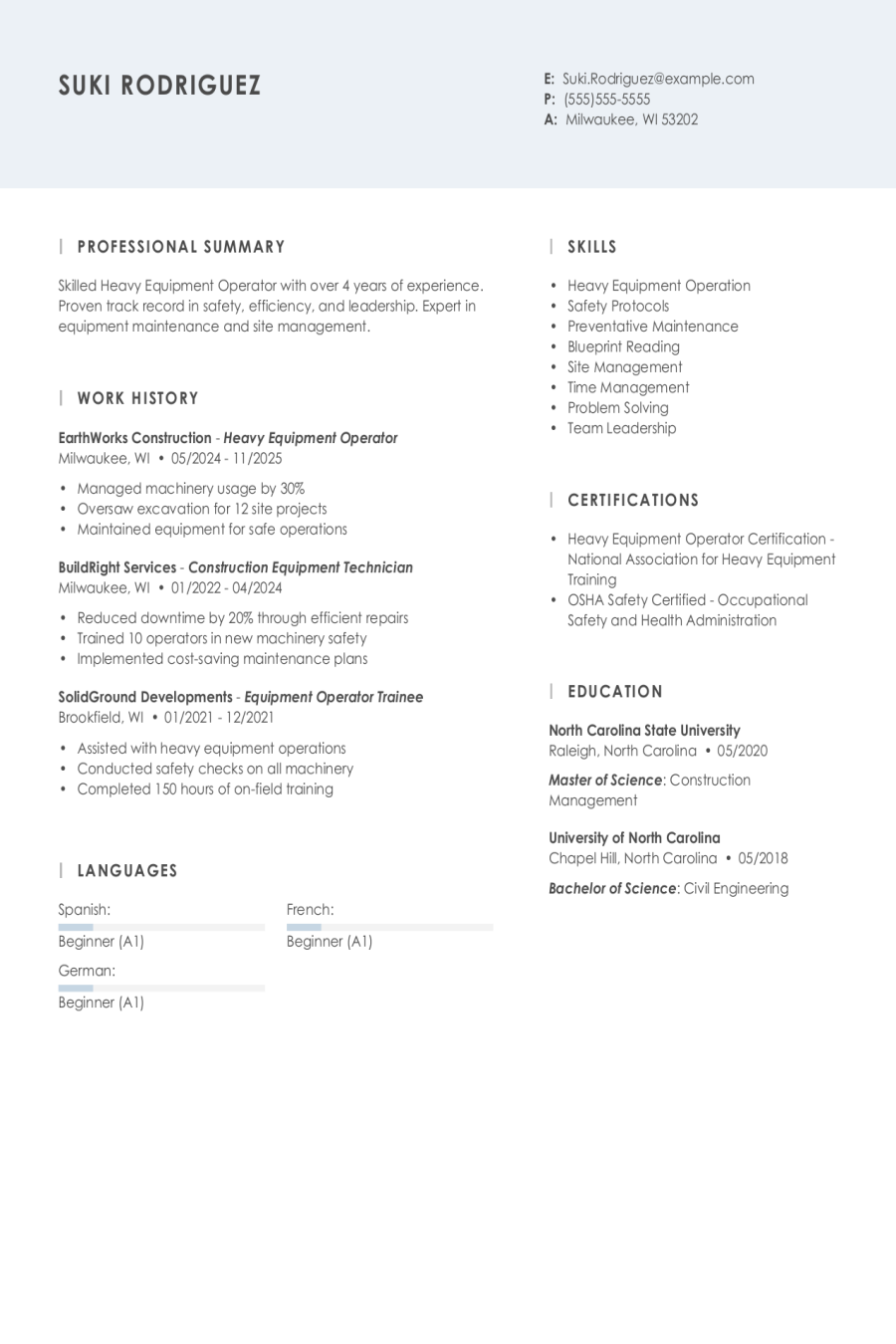 4 Heavy Equipment Operator Resume Examples, Templates, & Tips for 2025